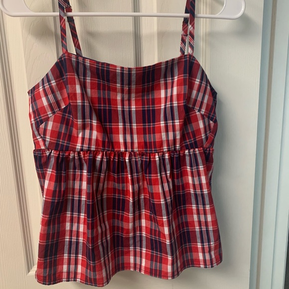J. Crew Factory | Tops | J Crew Factory Red White And Blue Plaid Tieback Strappy Top | Poshmark